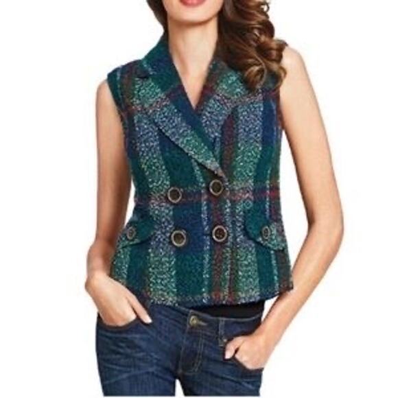CAbi | Jackets & Coats | Cabi Plaid Tweed Vest Double Breasted Wool ...